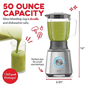 Dash Quest 50 oz Countertop Kitchen Blender, Professional Heavy Duty High Speed Processor and Mixer, Stainless