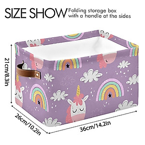 Unicorn Rainbow Cloud Storage Basket Collapsible Storage Bins Cubes Box Toy Chest Fabric Clothes Hamper Gift Baskets for Shelves Office Home Nursery Shoes with Leather Handles