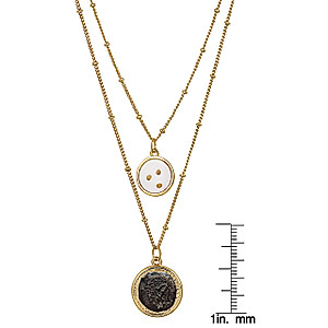 American Coin Treasures Double Chain Necklace Widow's Mite Coin Pendant with Mustard Seed Charm | Saturn Style 18 and 16 Inch Goldtone Chain | Certificate of Authenticity
