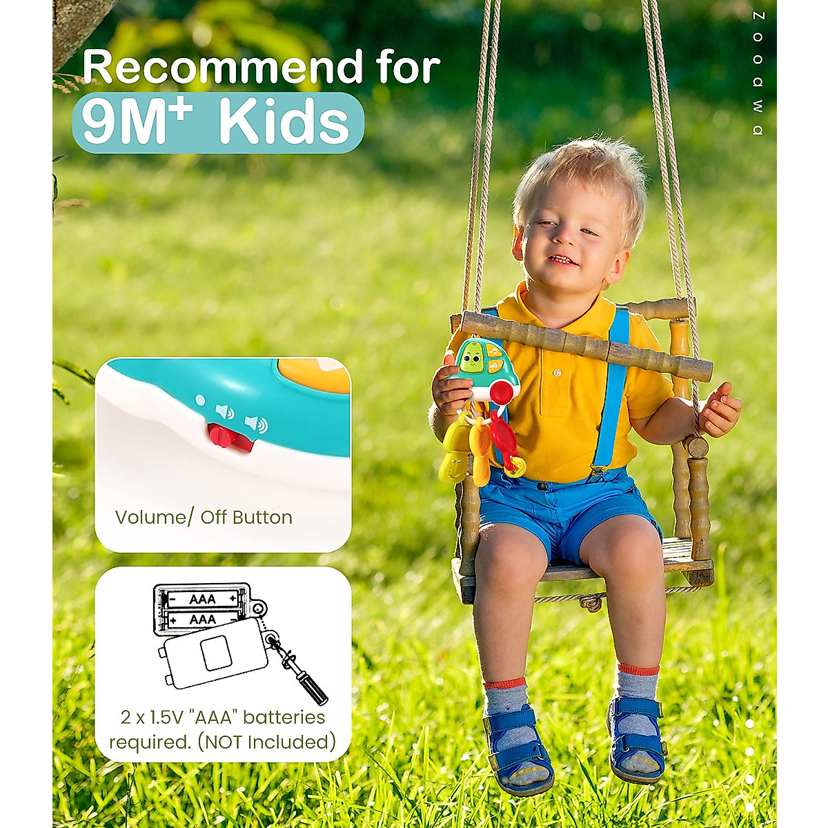 Zooawa Baby Toy Musical Car Key with Light and Sound, 9-12 Months for 1 2 3 4+ Year Old Boys Girls Gifts, Christmas Early Educational Learning Play Toy Smart Remote Key Toy for Kids Toddler Infants