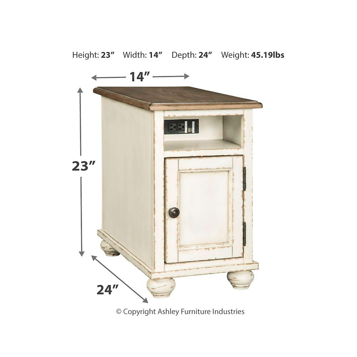Signature Design by Ashley Realyn French Country Chair Side End Table with Outlets & USB Ports, Cream