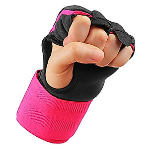 WYOX Gel Quick Hand Wraps for Boxing MMA Kickboxing - EZ-Off & On - Padded Knuckle with Wrist Wrap Protection for Men Women Youth (Pink, S-M)