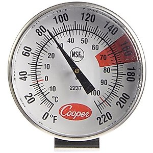 COOPER - 123186 Cooper-Atkins 2237-04-8 Stainless Steel Bi-Metal Espresso Milk Frothing Thermometer, -10 to 104°C