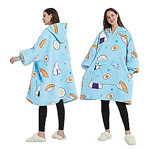 Kjlwb Wearable Blanket Hoodie for Adults, Oversized Sherpa Wearable Blankets Sweatshirt Women Men with Giant Pockets,One Size Fits All