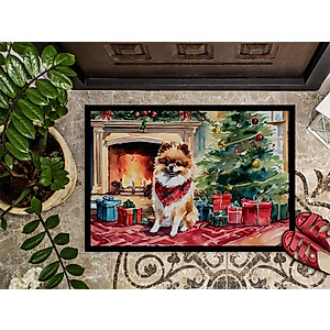 Caroline's Treasures DAC2723MAT Pomeranian Cozy Christmas Doormat Front Door Mat Indoor Outdoor Rugs for Entryway, Non Slip Washable Low Pile, 18H X 27W