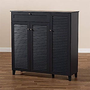 BOWERY HILL Modern and Contemporary Dark Grey Finished 11-Shelf Wood Shoe Storage Cabinet with Drawer