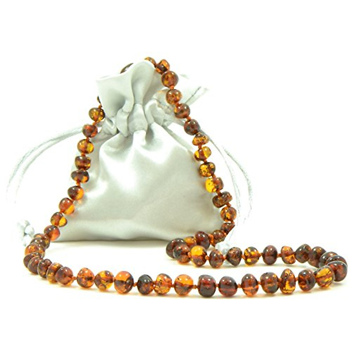 AmberJewelry Baltic Amber Beaded Necklaces for Adults - 21.6 inches (55cm) - Dark Cognac / Brown Color Amber Beads Necklace - Authentic / Polished Baltic Amber Beads Necklace collar de ámbar Handmade in Baltic Region