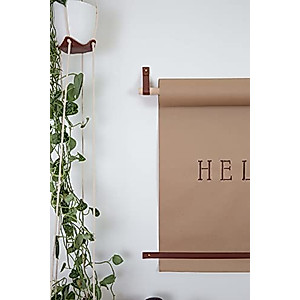 KEYAIIRA - Wall Mounted Paper Roll Holder studio kraft paper hanger w/leather straps note board dispenser, brown wallpaper pad butcher paper sign