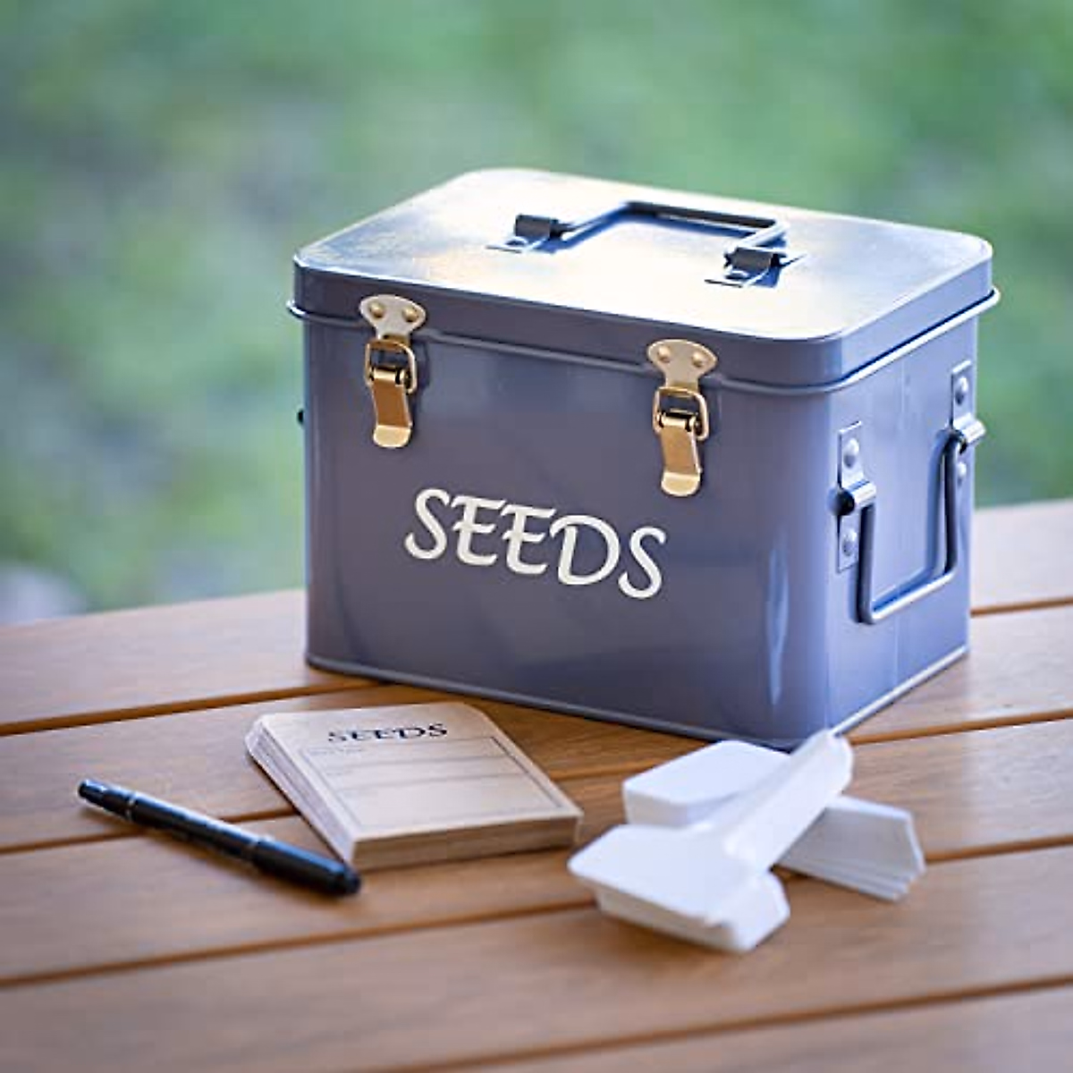 GLOCHYRA Seed Packet Storage Box Garden Seed Storage Organizer - Seed Container Comes with 100 Plant Labels, 10 Seed envelopes, Marker Pen
