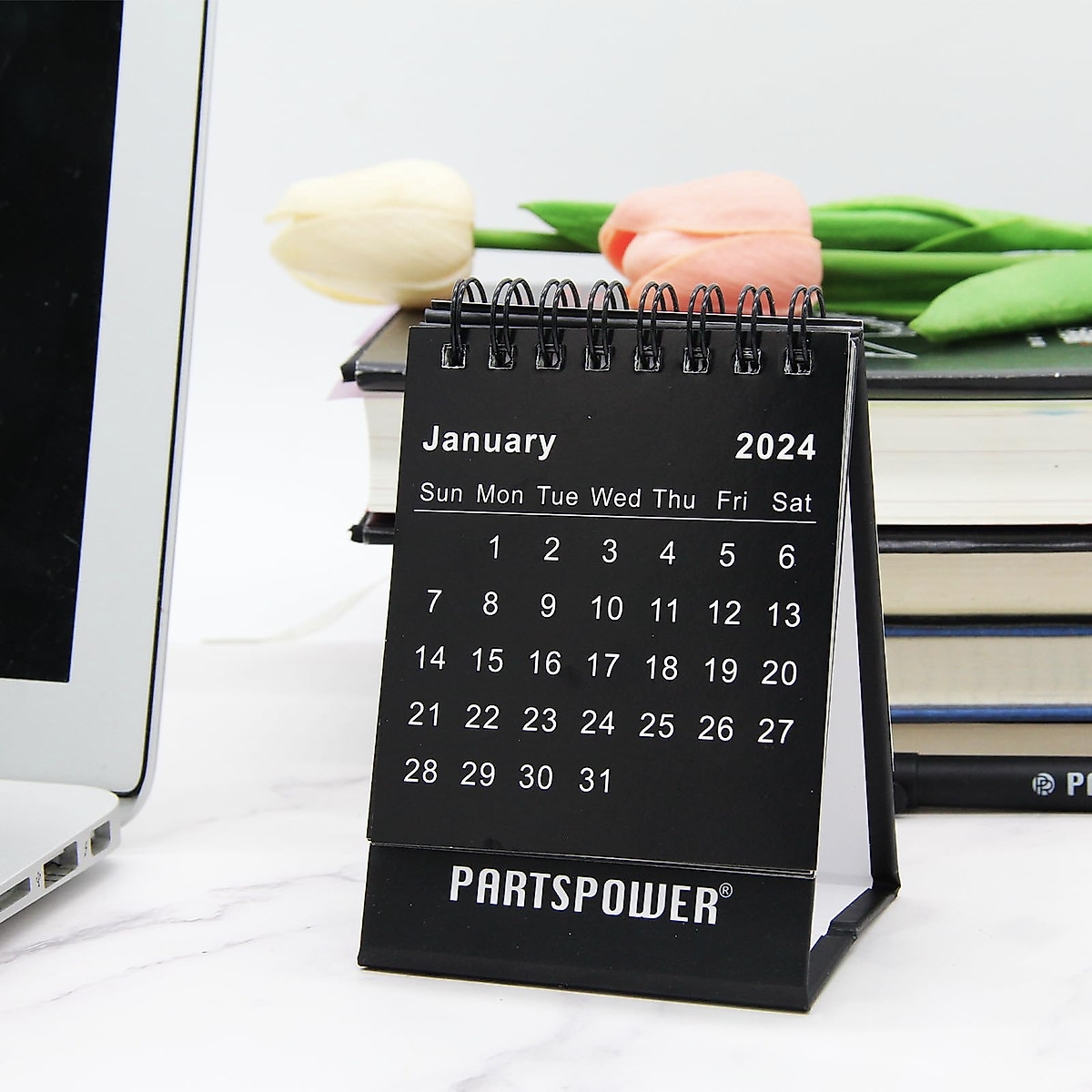 2024 Mini Desk Calendar Small Desk Calendar, 17 Months Runs from August 2023 to December 2024, 3x4.2 Inch Standing Flip Monthly Pages, 250gsm High Thickness Paper (Black)