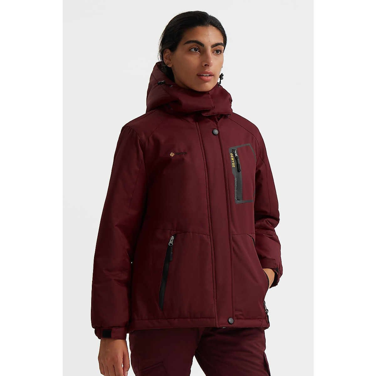GEMYSE Women's Mountain Waterproof Ski Snow Jacket Rain Winter Jacket Coat Hooded Windproof Parka(Wine Red,Medium)