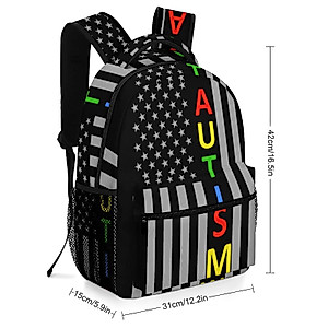 Autism Awareness Puzzle USA Flag Laptop Backpack Fashion Shoulder Bag Travel Daypack Bookbags for Men Women