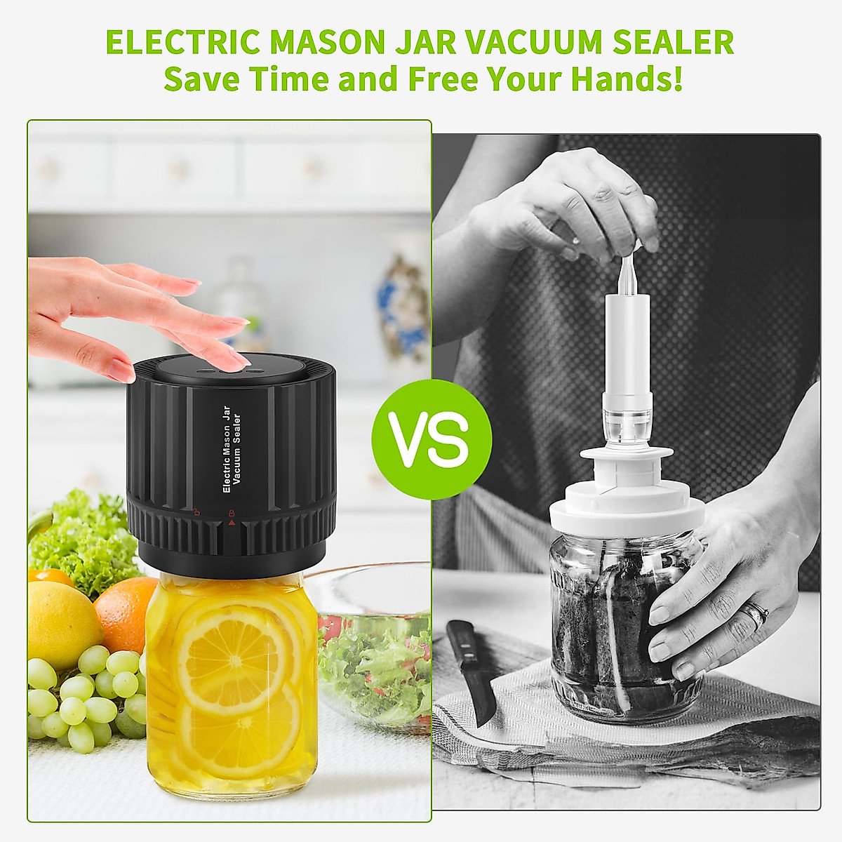 Electric Mason Jar Vacuum Sealer, Jar Vacuum Sealer for Mason Jars with Wide and Regular Mouth Jar Lids, Mason Jar Sealer, Mason Jar Vacuum Sealer Kit for Food Storage, Fermentation, Canning, Sealing
