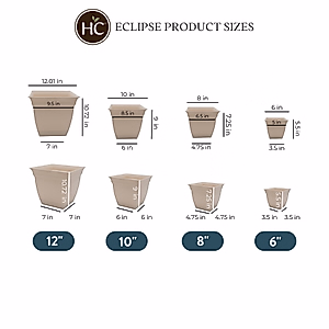 The HC Companies 8 Inch Eclipse Square Planter with Saucer - Indoor Outdoor Plant Pot for Flowers, Vegetables, and Herbs, Cottage Stone