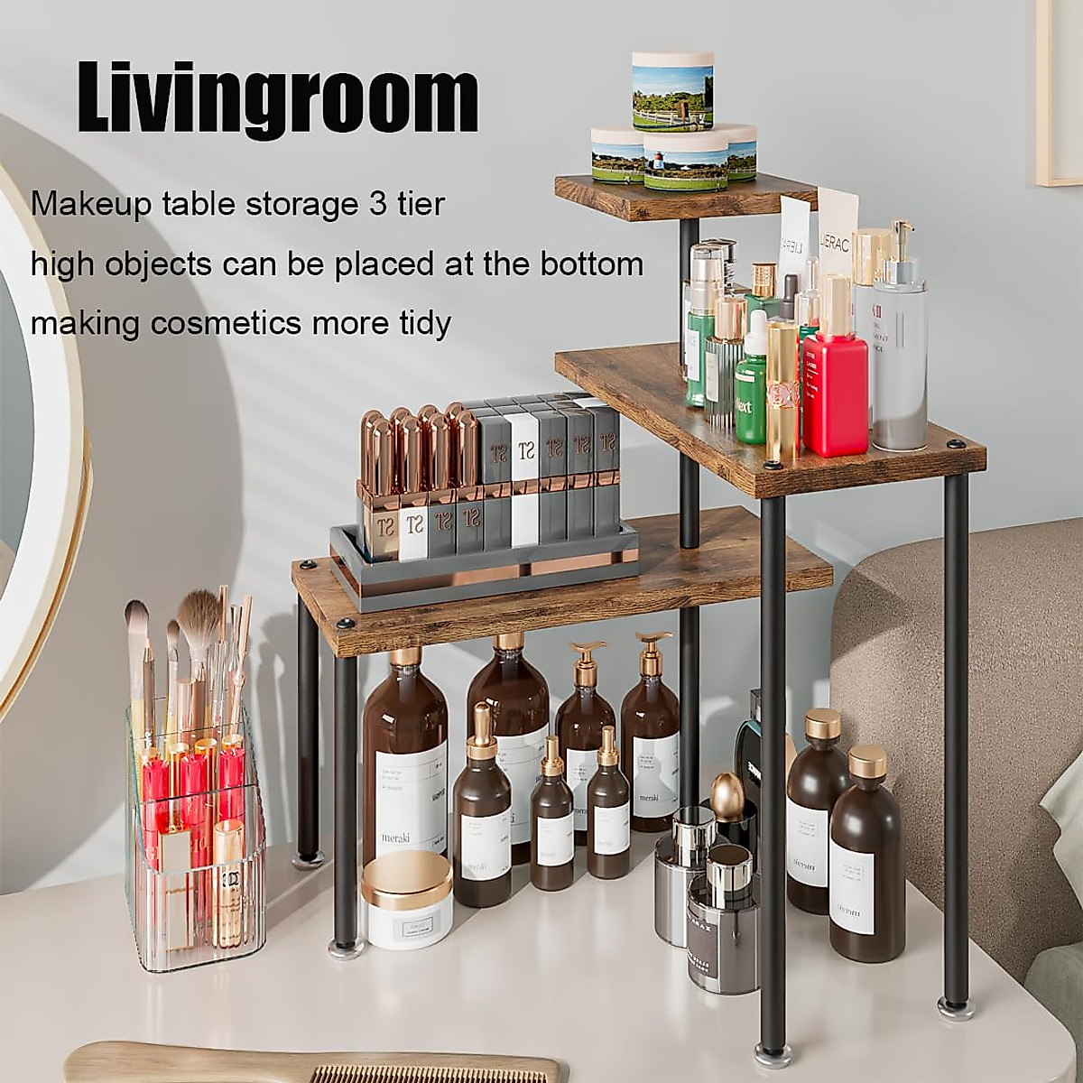 Dazioter Corner Shelf Countertop Organizer 3 Tier Kitchen Corner Shelves Adjustable Spice Storage Rack for Bathroom Coffee Area Over Sink (Black)