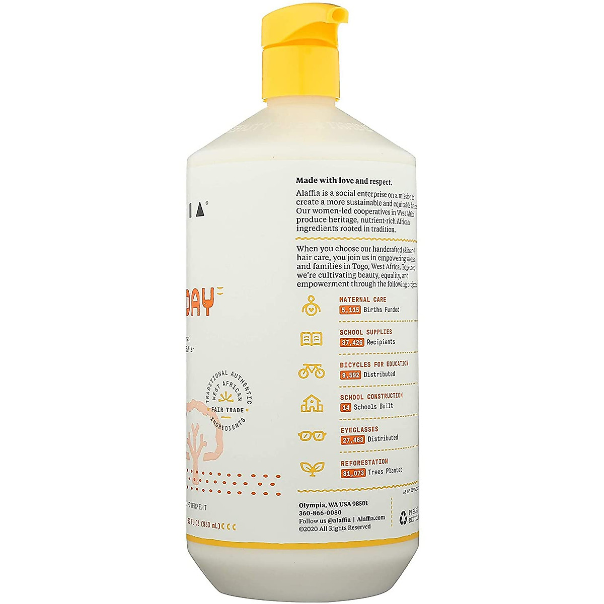 Alaffia EveryDay Shea Conditioner, Moisturizes, Restores and Protects. Made with Fair Trade Shea Butter, Cruelty Free, No Parabens, Vegan, Unscented 32 Fl Oz