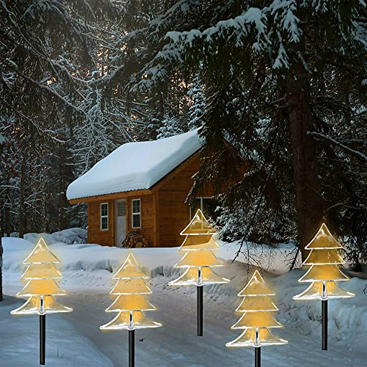 ooLALoo Solar Led Pathway Lights Christmas Tree Path Light for Christmas Holiday Decoration Waterproof Garden Light Yard Decoration Warm White (Trees)