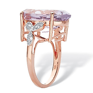 PalmBeach Rose Gold-plated Sterling Silver Oval Cut Genuine Pink Amethyst and Round Genuine Topaz Split Shank Ring Sizes 6-10 Size 10