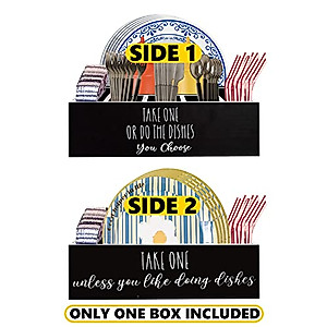 Paper Plate Holder, Plastic Silverware Caddy, Plastic Utensil Dispenser for Party Buffet Camping BBQ, Disposable Spoon Fork Knives Dish Cup Napkin Storage Organizer for Kitchen Counter (Black)