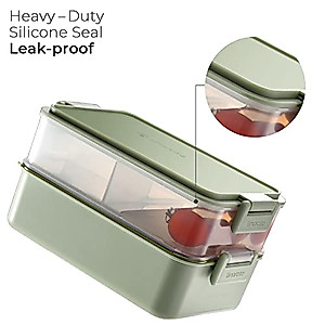 linoroso 2 PCS Stackable Bento Box Adult Lunch Box | Meet All You On-the-Go Needs for Food, Salad and Snack Box, Premium Bento Lunch Box for Adults Include Utensil Set, Dressing Containers