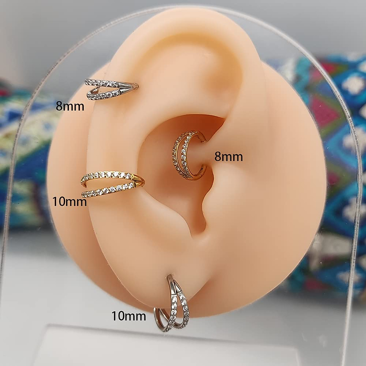 MeiziQL 3Pcs 18G Nose Ring Hoops Septum Rings 8mm 10mm Surgical Steel Double Hoop Nose Ring- Double Row Diamonds Hinged Segment Hoop , Stainless Steel, cubic zirconia