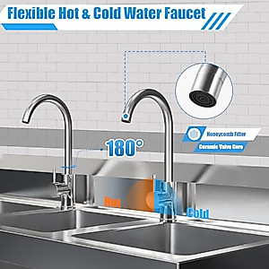 3 Compartment Commercial Utility Sink, 304 Stainless Steel Laundry Tub Culinary Sink, Freestanding Prep & Utility Washing Sink with 2 Faucets, Restaurant Sink Station for Outdoor Indoor