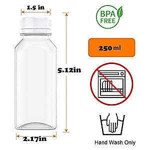 MANSHU 3 Pack 8 OZ Plastic Juice Bottles, Reusable Bulk Beverage Containers, Comes White lid, for Juice, Milk and Other Beverages.