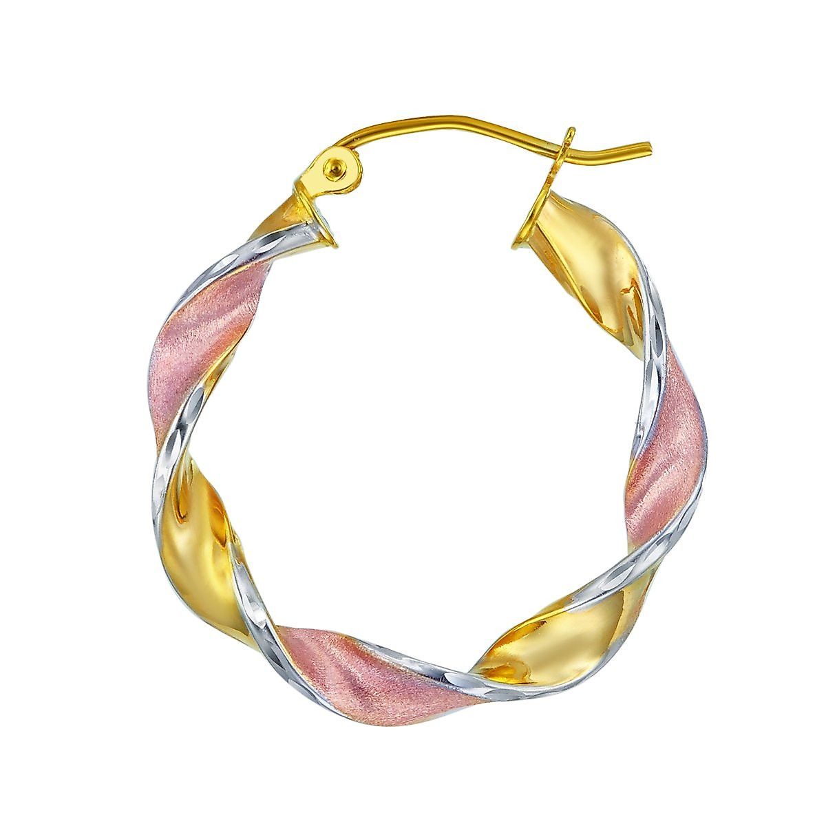 14k REAL Tri Color Gold 4mm Thickness Swirl Hinged Hoop Earrings (25 x 25 mm)