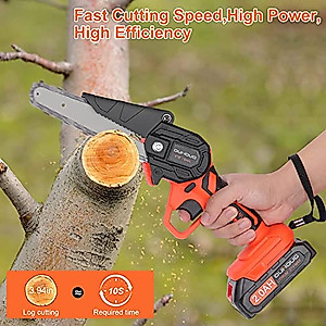Mini Chainsaw Cordless 6 Inch, Handheld Chainsaw with Replacement 4Inch and 6Inch Guide Plates, Small Chainsaw with 2 Batteries 4 Chains For Cutting Wood, Tree Trimming, Garden Pruning
