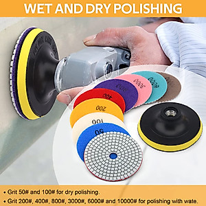 16Packs Diamond Polishing Pads Set, 4inch Dry/Wet Polish Pad Kit , 50#-10000# Grit Pads with Back Holder, for Drill Grinder Polisher, FOR Granite Concrete Countertop Marble Stone(size:16pcs/set)
