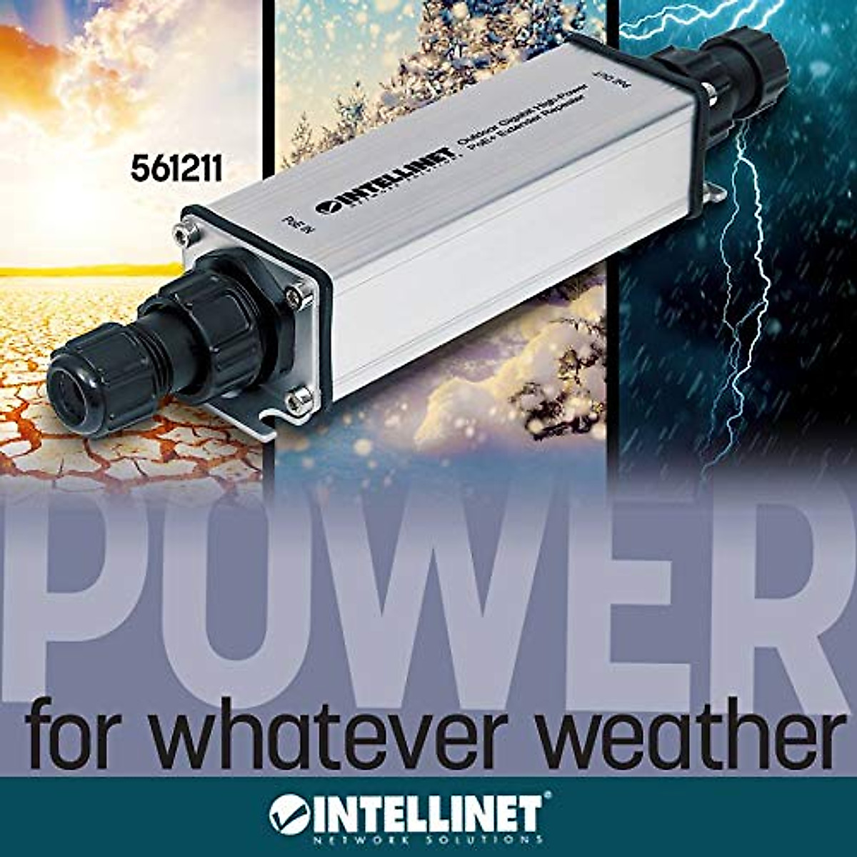 Intellinet Outdoor Gigabit PoE+ Extender Repeater – POE IP65 Rating – 25W Power Budget via Cat5e Cat6 RJ45 Ethernet Network Cables, Daisy-Chain – 3 Yr Mfg Warranty – 561211