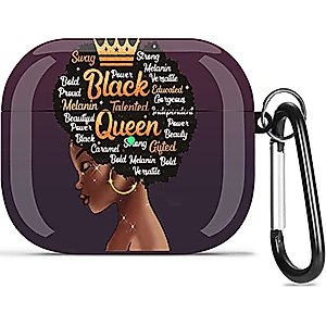 Olytop for Airpods 3rd Generation Case Black Girl, Cute African American Girl Case for Airpod 3 Cover Protective Hard Black Afro Women Cover with Keychain for Apple Airpods 3rd Gen Case- Black Queen