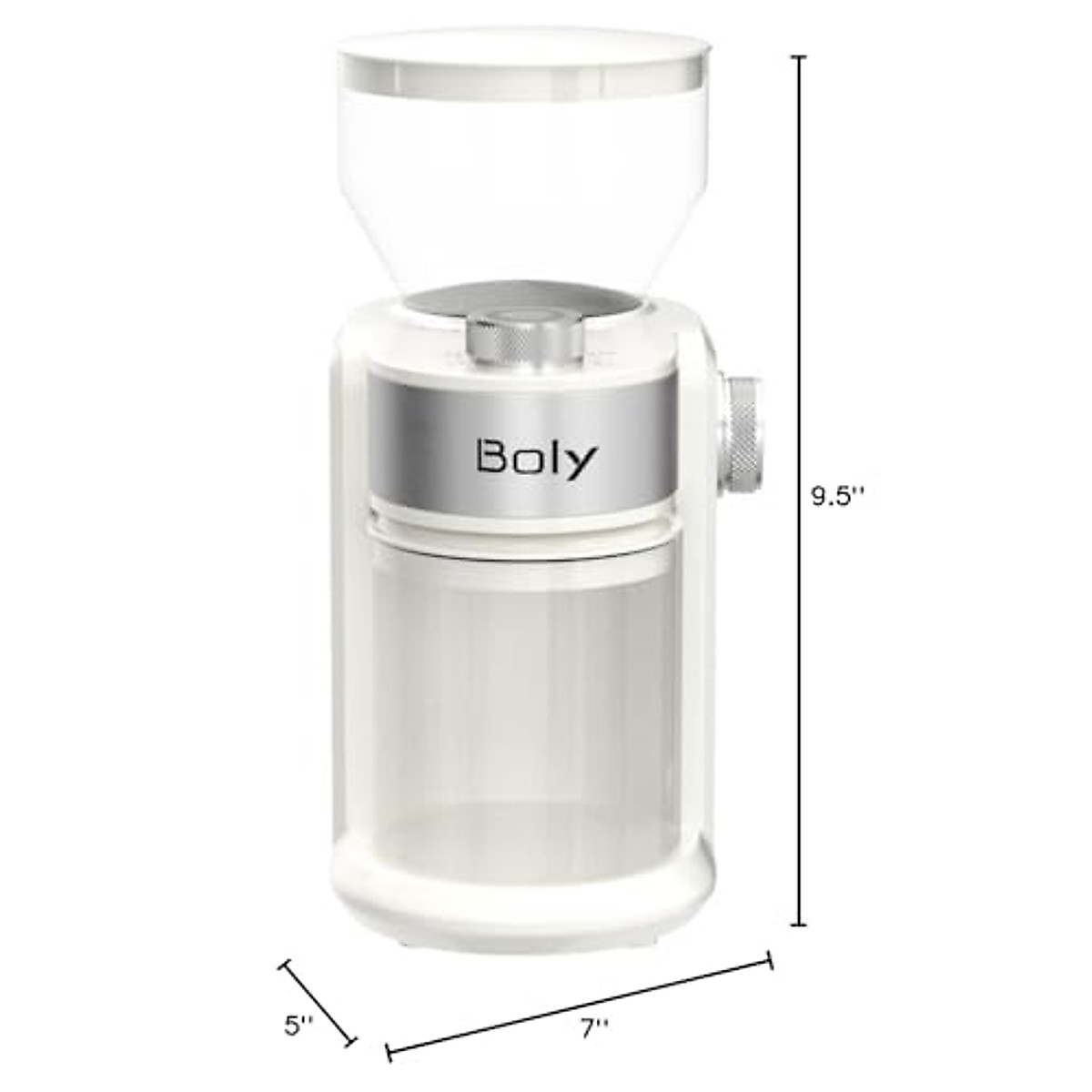 boly Electric Burr Coffee Grinder, Adjustable Burr Mill Coffee Bean Grinder with 18 Grind Settings, Burr Coffee Grinder for Espresso, Drip Coffee and French Press, White