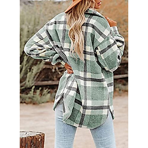 Dokotoo Womens Vintage Plaid Button Down Shirts Checked Roll Up Long Sleeve Flannel Shirt Cardigans Juniors Oversized Turn Down Collar Shacket Jacket for Women Outerwear Green XXL