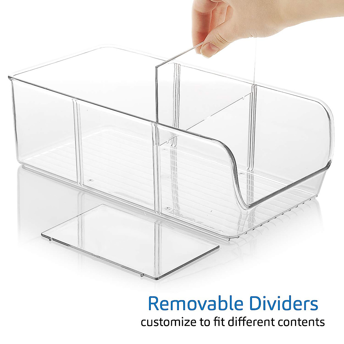 StorageBud Plastic Food Storage Bins with Handles, 4 Pack, Kitchen Pantry, Refrigerator, Cabinet Organizers for Dried Goods, Fruit, Pasta, or Snacks, Clear BPA Free Containers