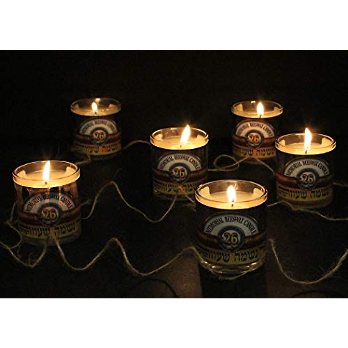 Memorial Beeswax Candles in Glass Jar 24 Hour Burning Time -6 Pack- Kosher Yahrzeit Candle Ner Neshama Ner Shava Light in Remembrance of Loved Ones Funeral Shiva Burn 1 Day