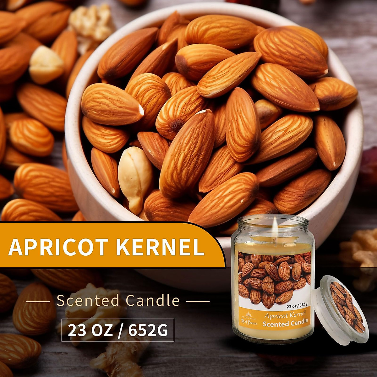 HOME & RELAX 23oz Odor Eliminating Candle,10% High Almond Fragrances, Smoke Odor Eliminating Candle,Pet Odor Eliminating,Odor Eliminator for Home,Up to 120 Hours Burn time, Soy Blend,Yellow