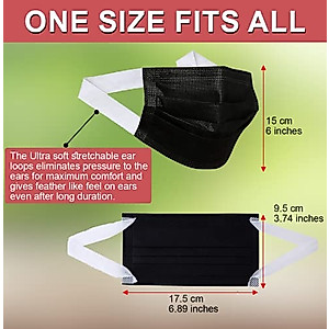 Disposable Face Masks 3 Ply With Ultra Soft Ear Loops - Beautifully Printed Single Use Breathable Protection Masks (50 Count (Pack of 1), Black)