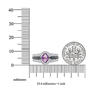 Dazzlingrock Collection Sterling Silver 7X5 Oval Cut Amethyst & Round Black & White Diamond Engagement Ring, Size 5