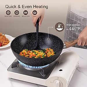 Leetaltree Nonstick Cookware Sets - 16 Pieces Pots and Pans with Utensils and Steamer, Nonstick Cast Aluminum Kitchen Cookware with Bakelite Handles, Non Toxic, PFOS/PFOA Free (Black)