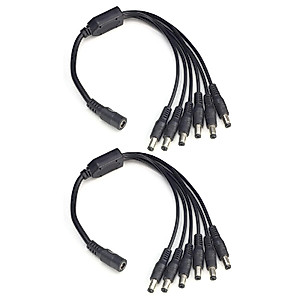 Security-01 2-Pack 1 to 6 Way DC Power Splitter Cable, Plug 5.5mm x 2.1mm for CCTV Cameras LED Light Strip and More