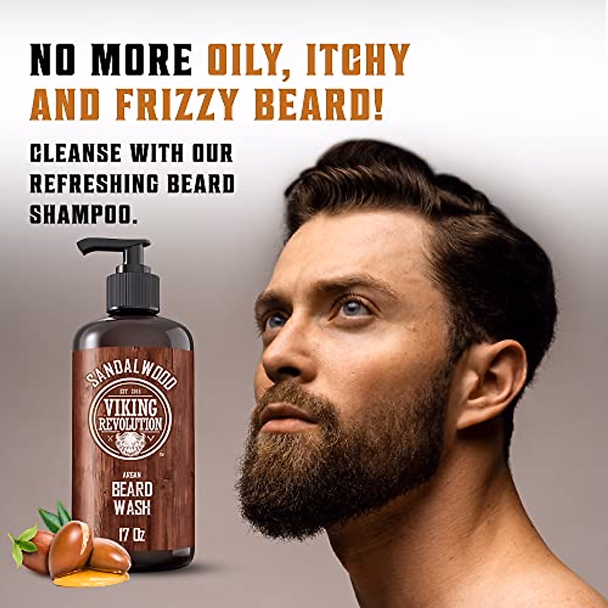 Beard Wash & Beard Conditioner Set w/Argan & Jojoba Oils - Softens & Strengthens - Natural Sandalwood Scent - Beard Shampoo w/Beard Oil (17 oz)