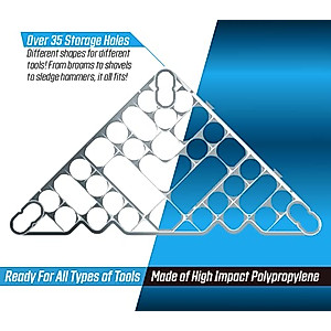 PeerBasics Corner Storage Rack, Home Tool Storage Organization, Up to 35 Tools like Mops Brooms Towels Dust Pan Squeegee, House Closet Garage Garden Yard Plus Pegboard