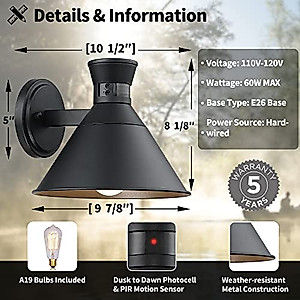 2 Pack Outdoor Motion Sensor Light, Anti-rust Waterproof Wall Light Fixtures, Dusk to Dawn Outdoor Lighting, 10 Inch Outdoor Lights for Patio Garage Porch Barn House Garden Backyard (Bulbs Included)