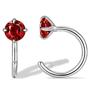 Red Garnet Small Hoop Earrings in Sterling Silver, Nickel Free Earrings for Women, Hypoallergenic, Minimalist Half Hoop Earrings, Cute Ear Jackets