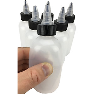 Hobbyland Squeeze Bottles, LDPE Plastic Bottles, Natural Boston Round Bottles, Black and Natural Twist Caps (4oz, 24/410 Neck, 6 Bottles)