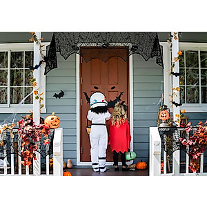 Habbiful Halloween Mantle Scarf for Table Window Indoor Curtain Kitchen Decoration Halloween Mantle Cover Black Lace Spiderweb Mantle Scarf for Halloween Fireplace Gothic Party Home Decoration