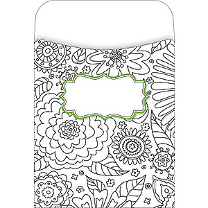 BARKER CREEK Peel & Stick Library Pockets, Color Me in My Garden, 3 Designs, Great for Holding Library, Index, and Flash Cards, Hall Passes, Recipes, and More! 3-1/2" x 5-1/8", 30 per Pkg (1243)