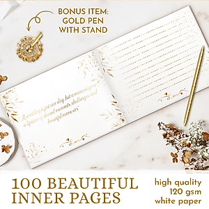 Wedding Guest Book and Elegant Guest Book Wedding Reception with Hardcover 8"x10", Guest Book for Wedding with Golden Pen with its Gold Metal Base, 100 Blank Pages for Wedding Guest Book Sign Include