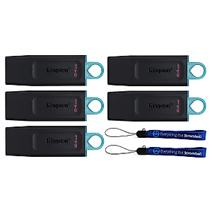 Kingston DataTraveler Exodia 64GB USB 3.2 (Bulk 5 Pack) Flash Drives for Computer or Laptop (DTX/64GB) Bundle with 2 Everything But Stromboli Lanyards